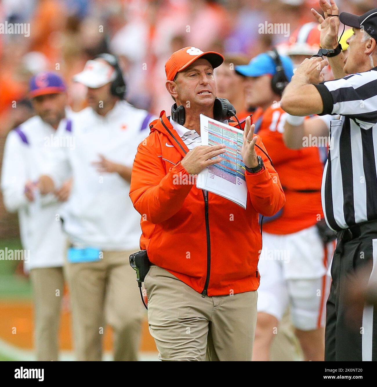 Clemson, SC, USA. 10th Sep, 2022. Clemson head coach Dabo Swinney calls ...