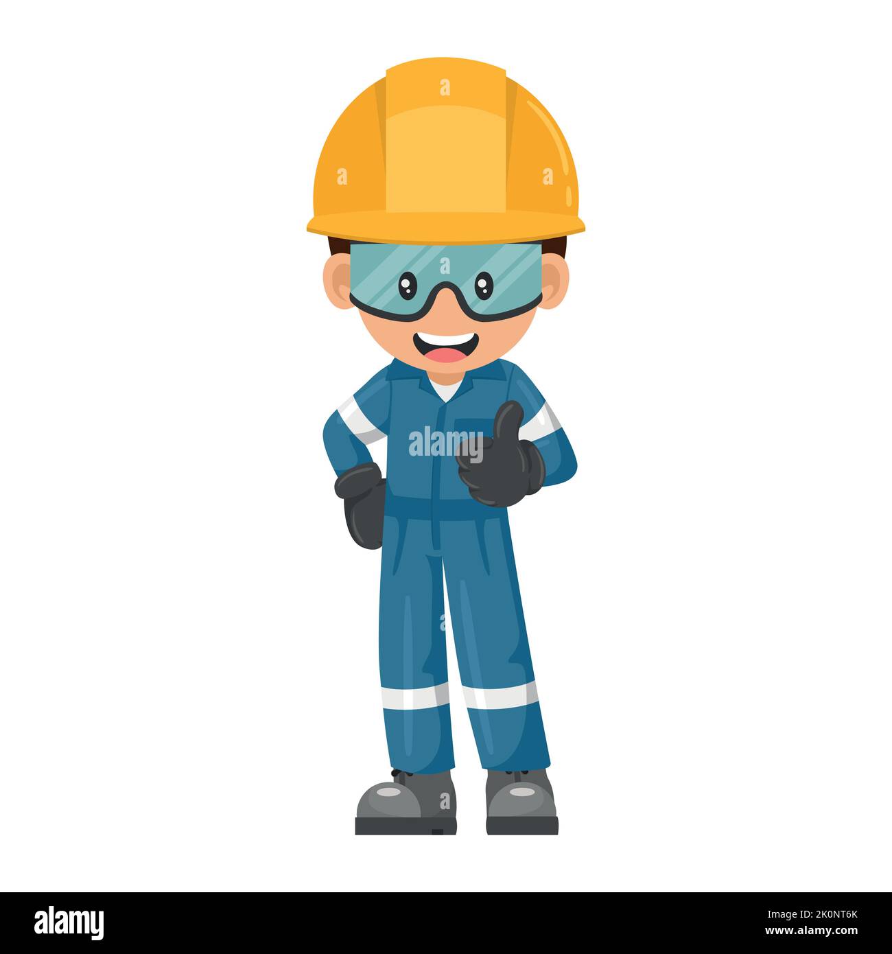 Industrial worker in blue industrial overalls with thumb up. Engineer ...