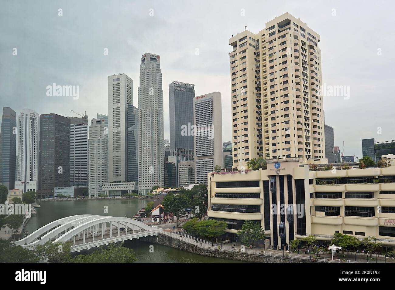 Singapore River, with skyscrapers of major banking institutions in the ...