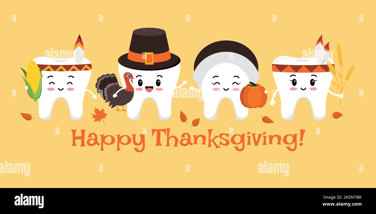 Thanksgiving happy teeth on dentist card vector illustration Stock ...