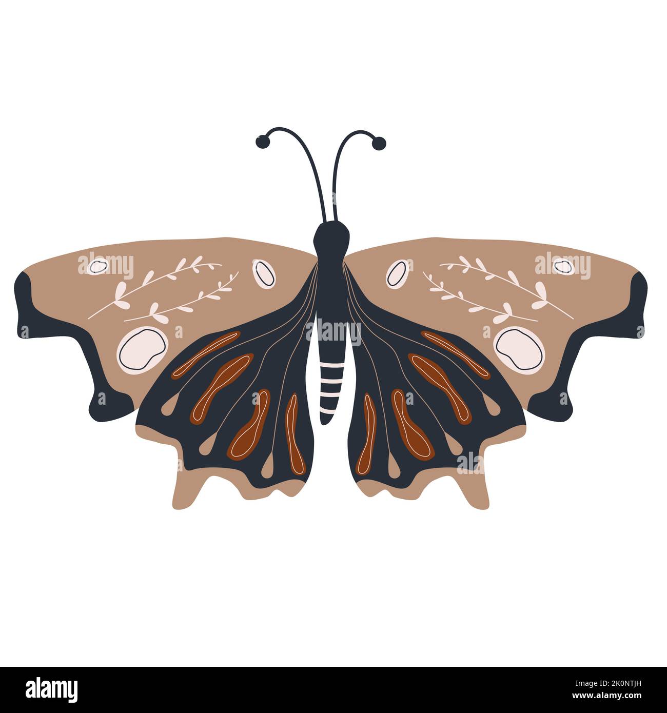 Cute boho vector art design with bohemian butterfly insect hand drawn ...