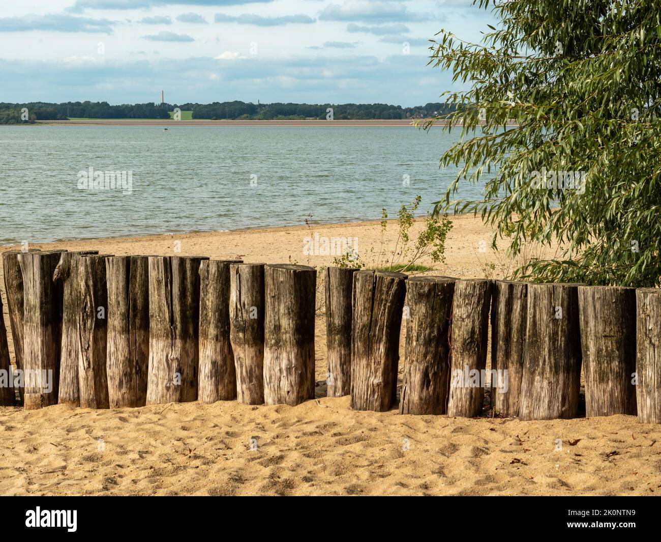 Bathing beach at the Bautzen Reservoir. The beautiful landscape is a ...