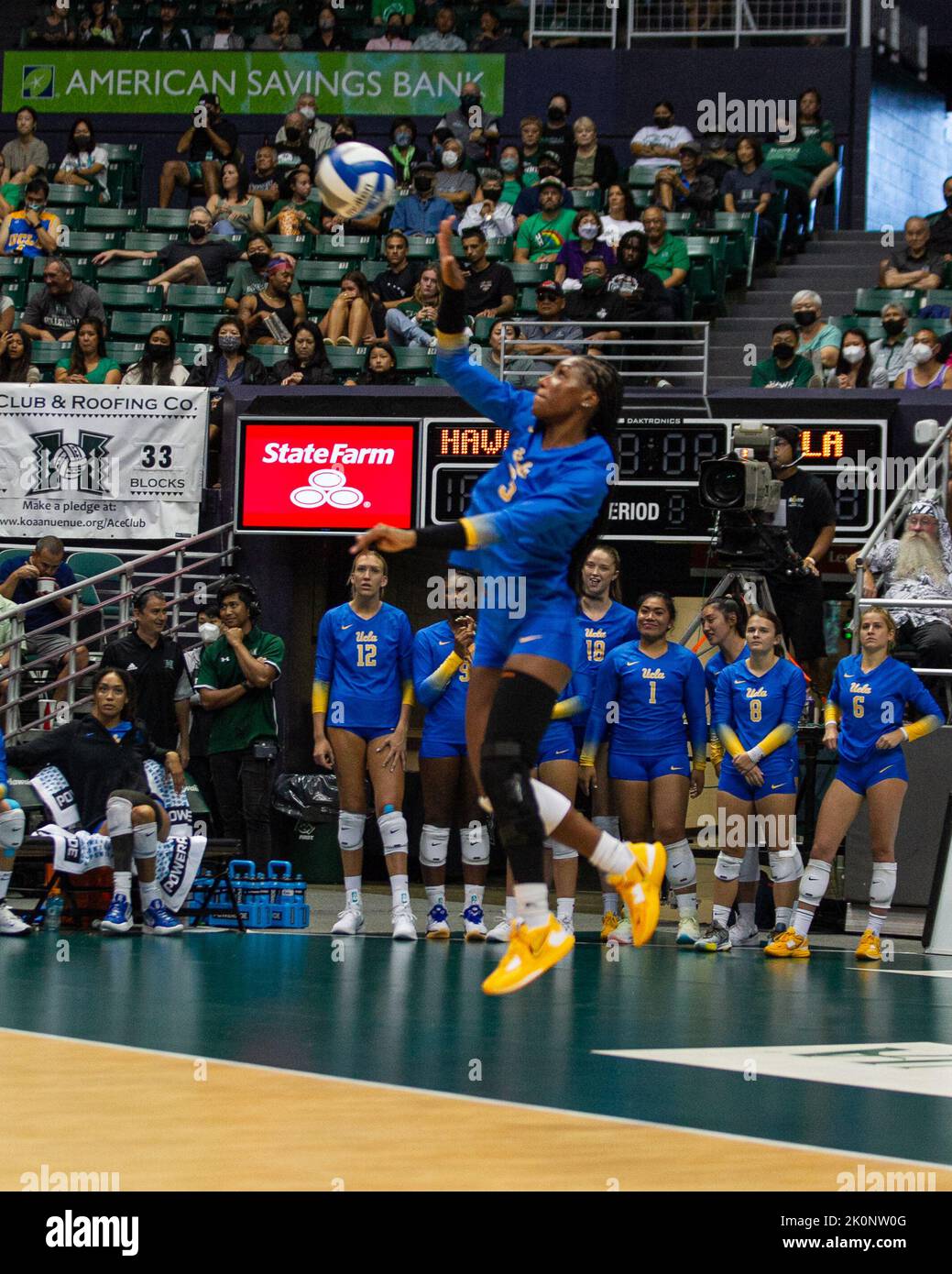 September 4, 2022 - UCLA outside hitter Charitie Luper (3) serves the ...
