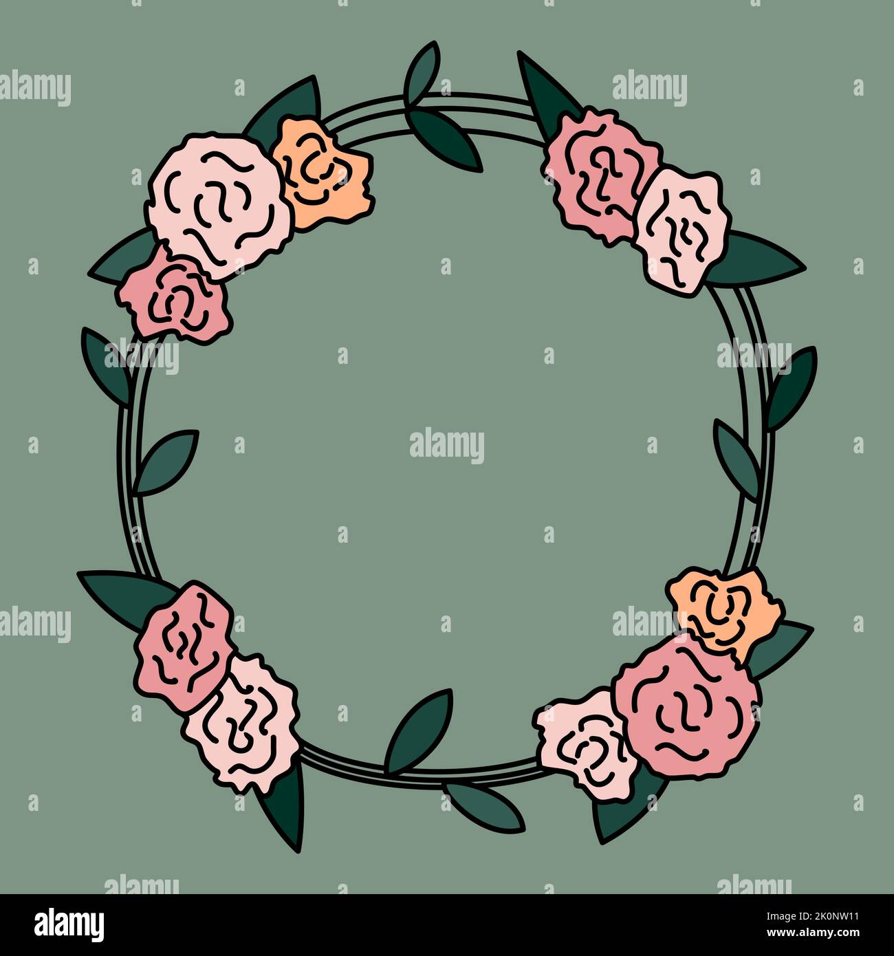 Cute floral round frame vector card illustration Stock Vector Image ...