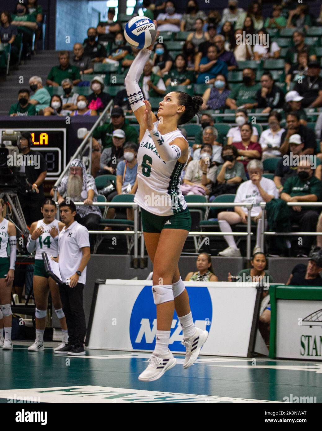 September 4, 2022 - Hawaii outside hitter Riley Wagoner (6) serves the ...