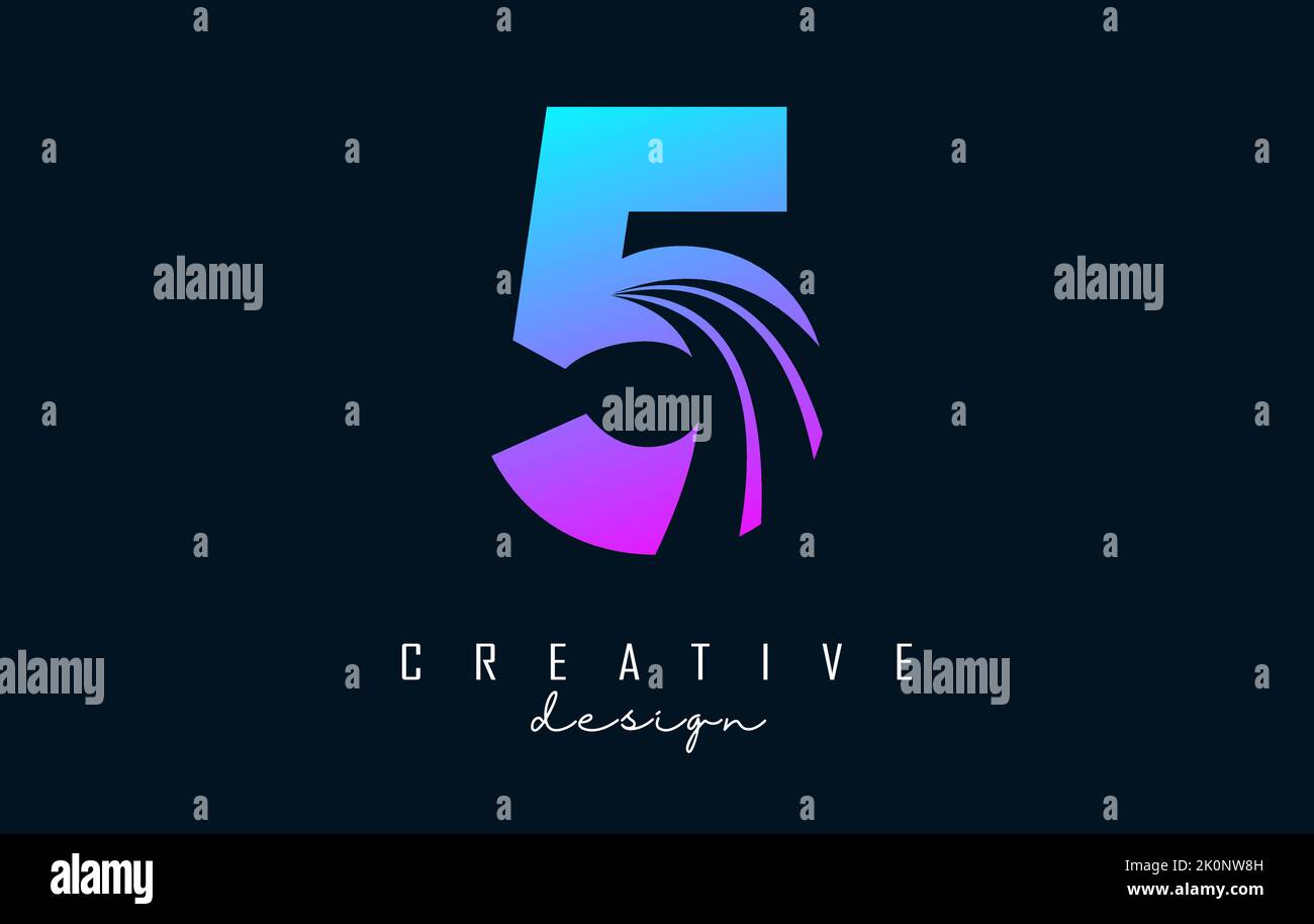 Colorful Creative number 5 logo with leading lines and road concept ...