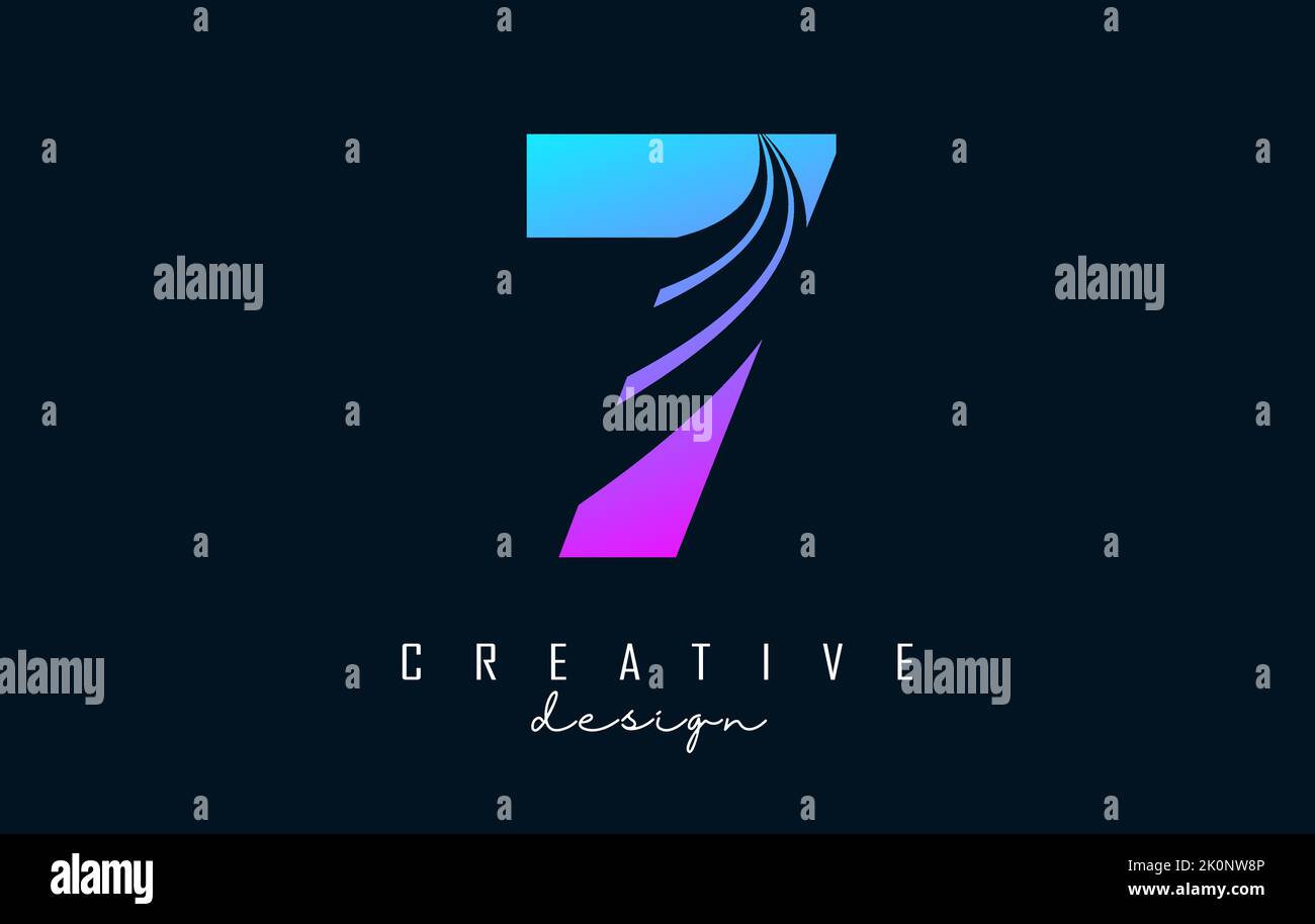 Colorful Creative number 7 logo with leading lines and road concept ...