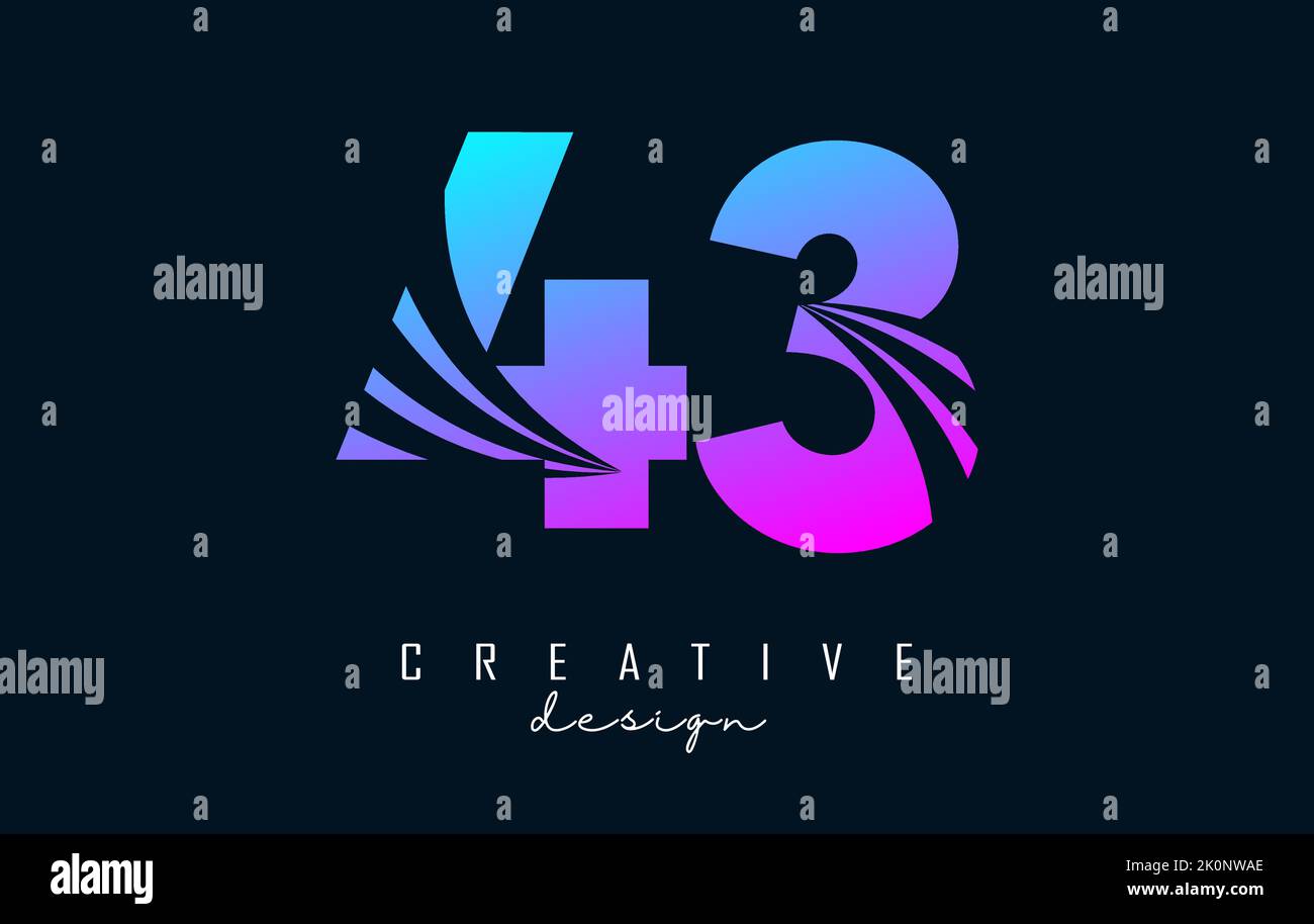 Colorful Creative number 43 4 3 logo with leading lines and road ...