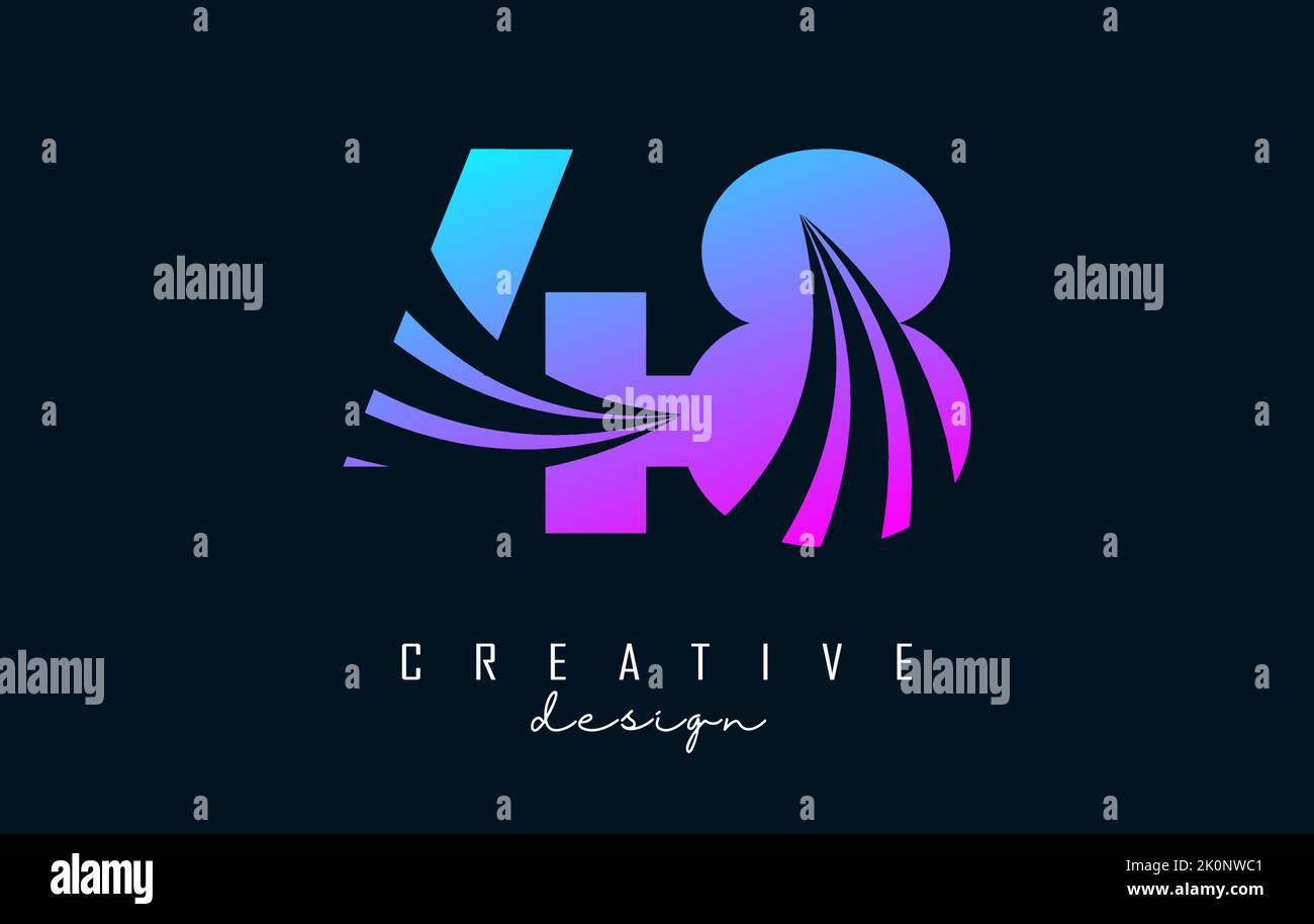Colorful Creative number 48 4 8 logo with leading lines and road ...