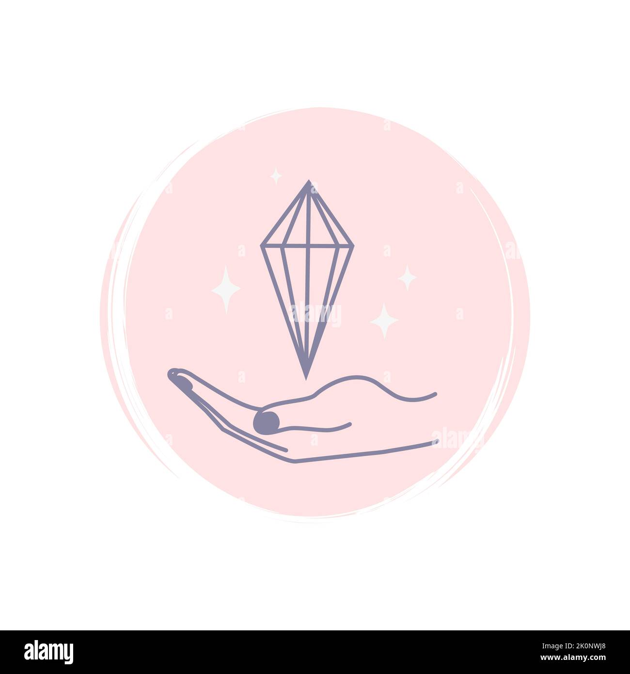 Cute esoteric icon vector with female hand holding crystal, gem, stone ...