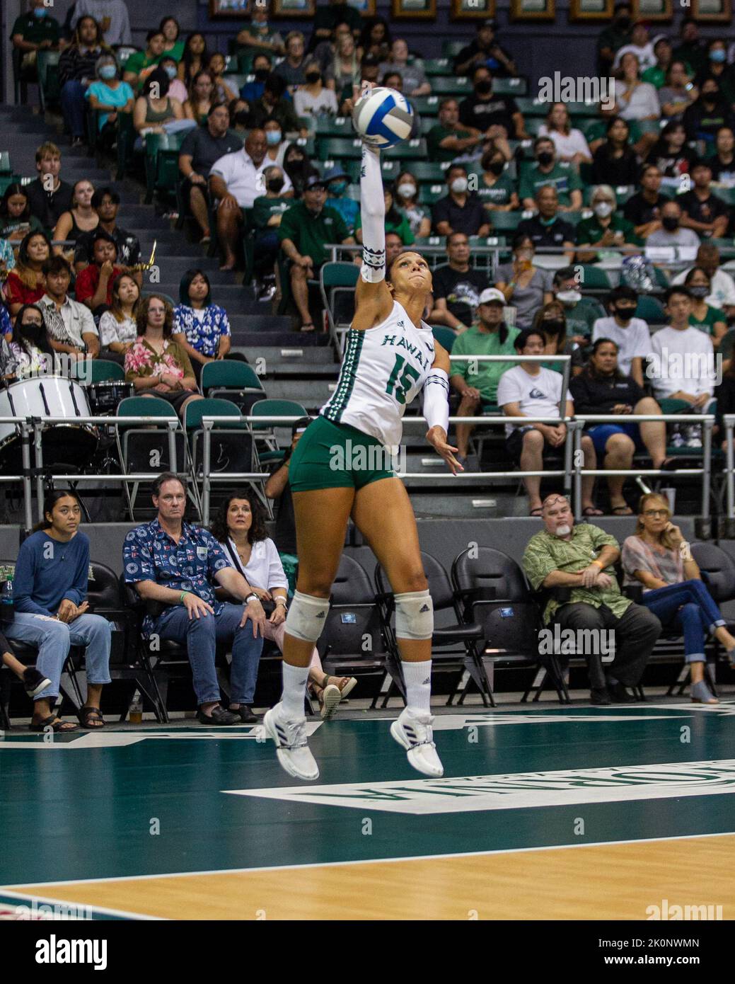 September 4, 2022 - Hawaii setter Mylana Byrd (15) serves the ball ...