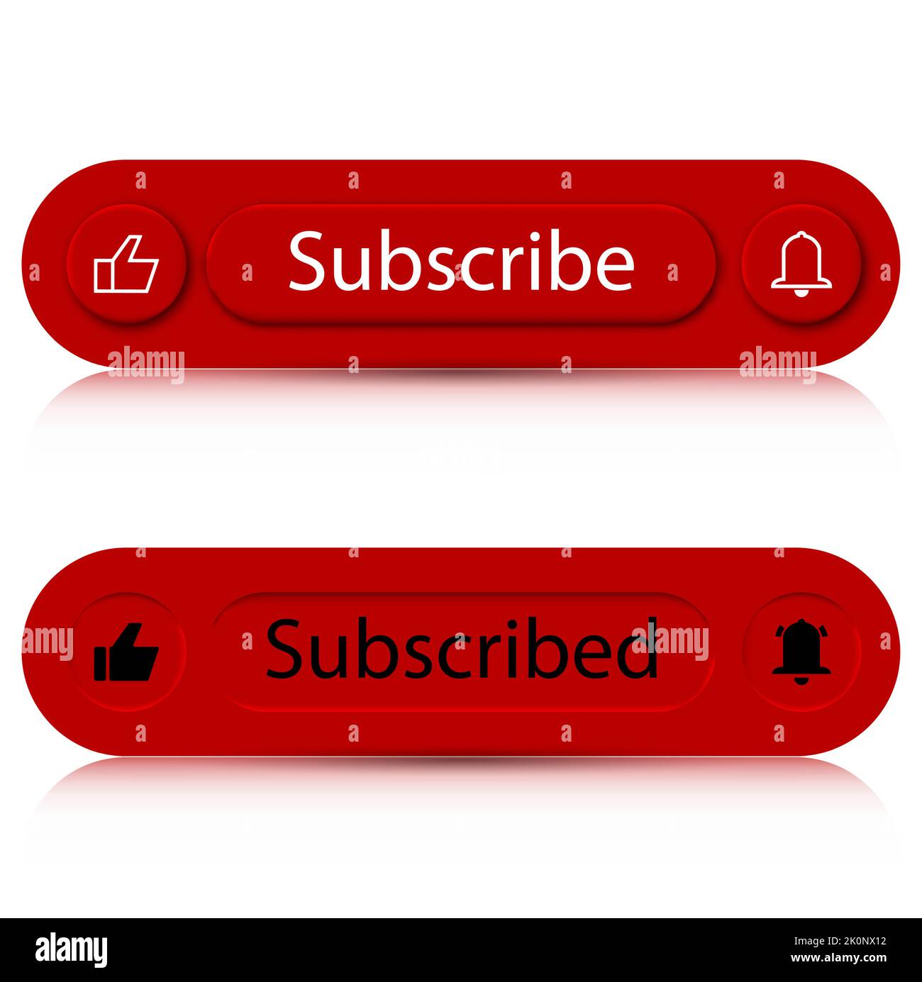Red subscribe button with blog, video channel and social media icons set, vector illustration ...