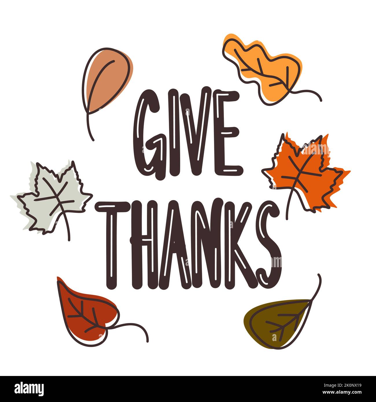 Cute hand drawn lettering give thanks with fall leaves thanksgiving ...