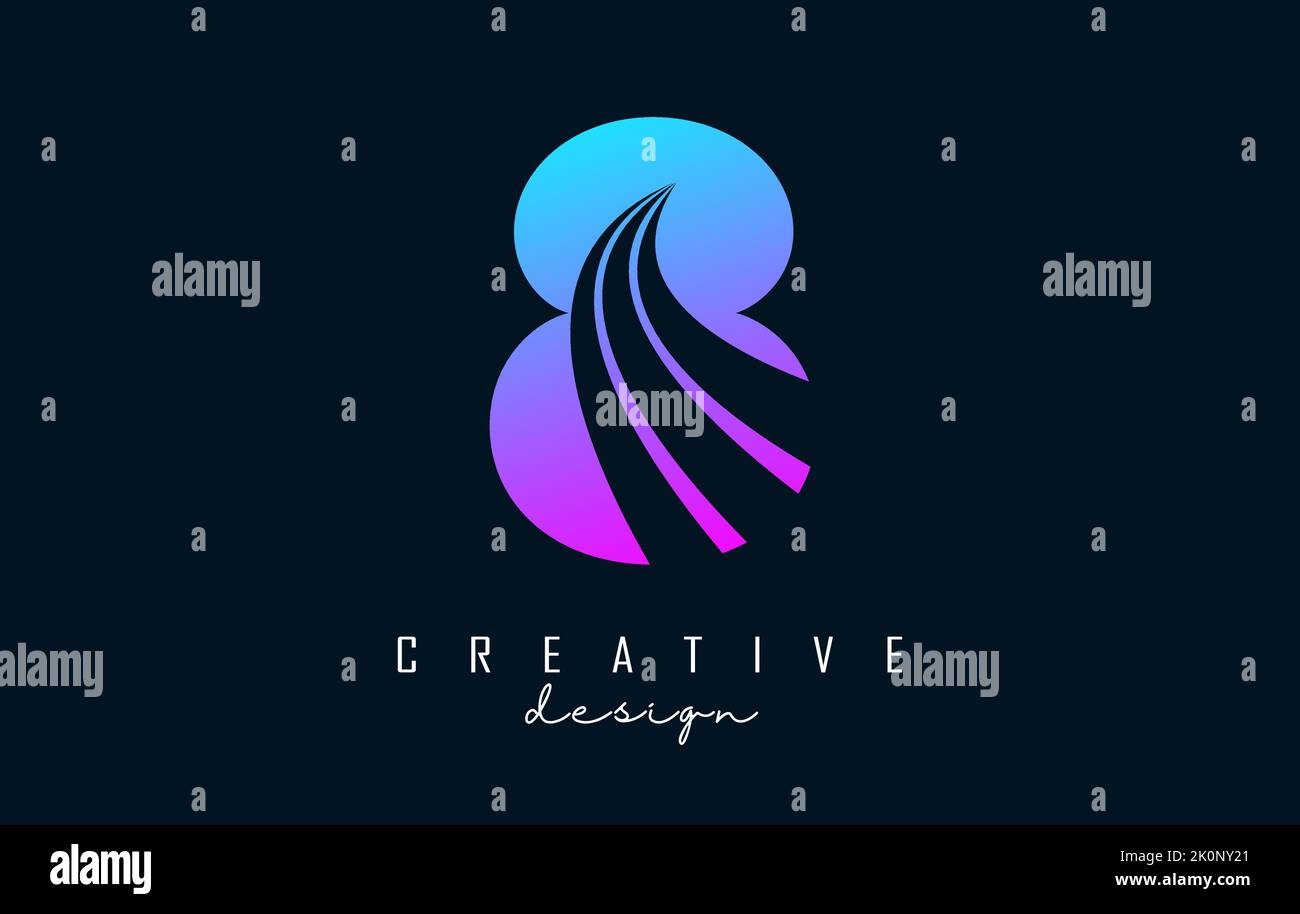 Colorful Creative number 8 logo with leading lines and road concept ...