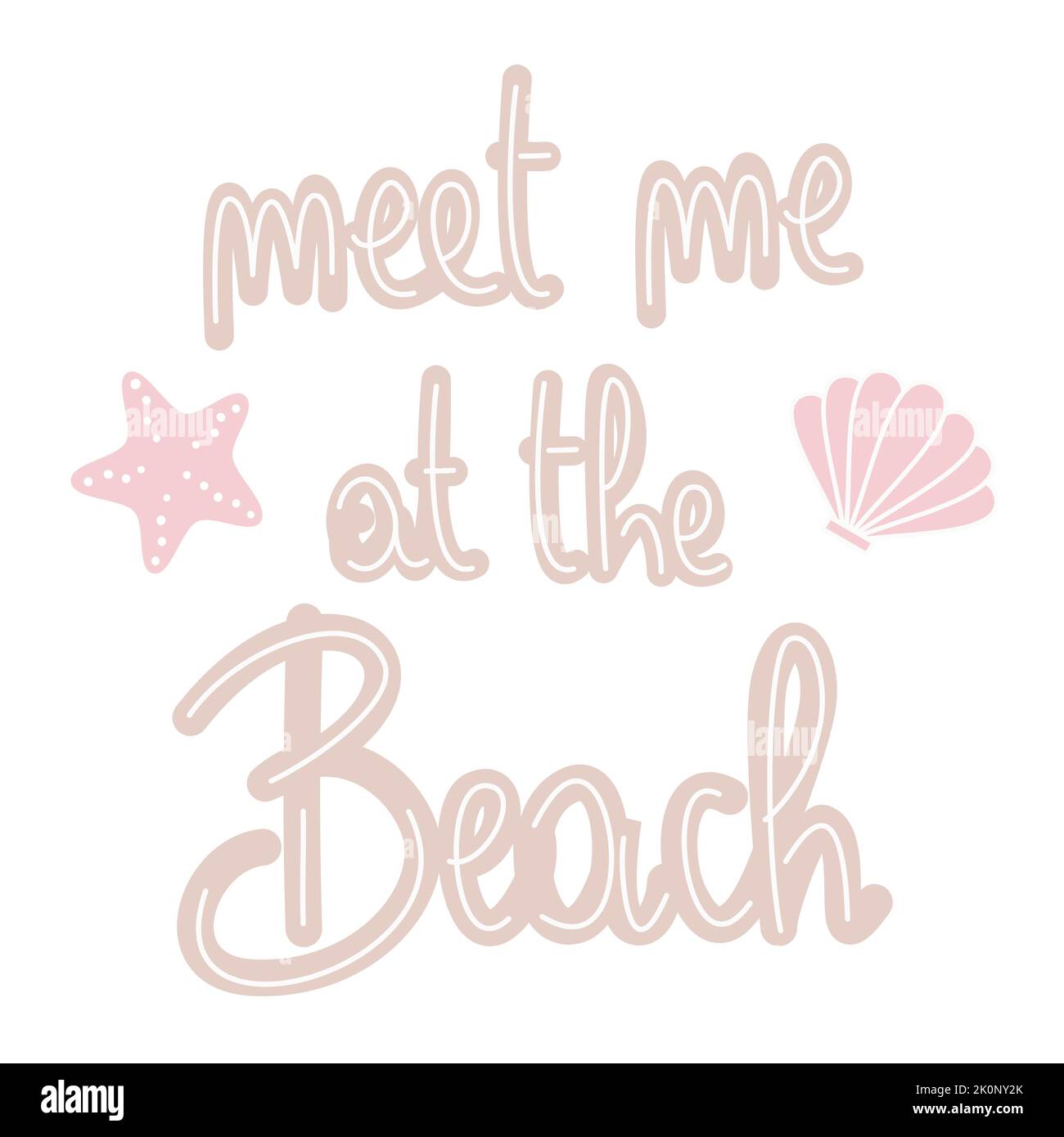 Cute hand drawn lettering meet me at the beach summertime vector card ...