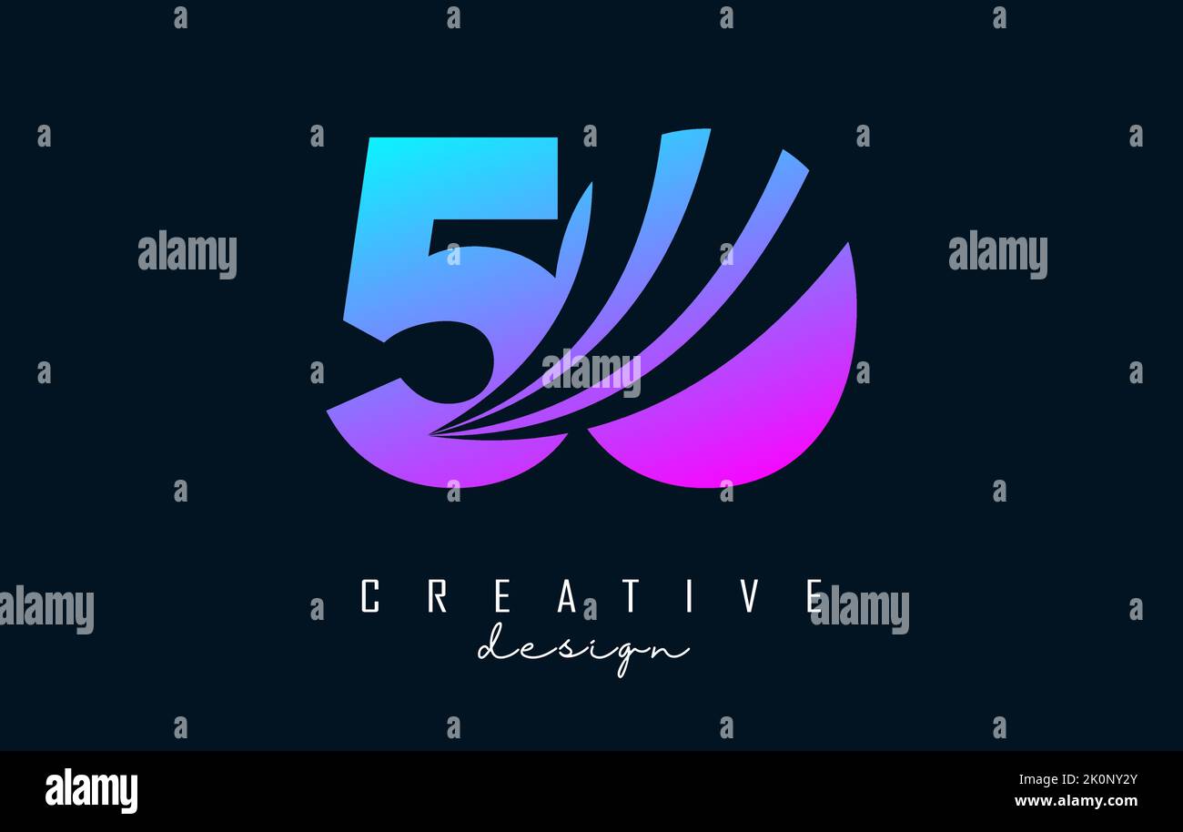 Colorful Creative number 50 5 0 logo with leading lines and road ...