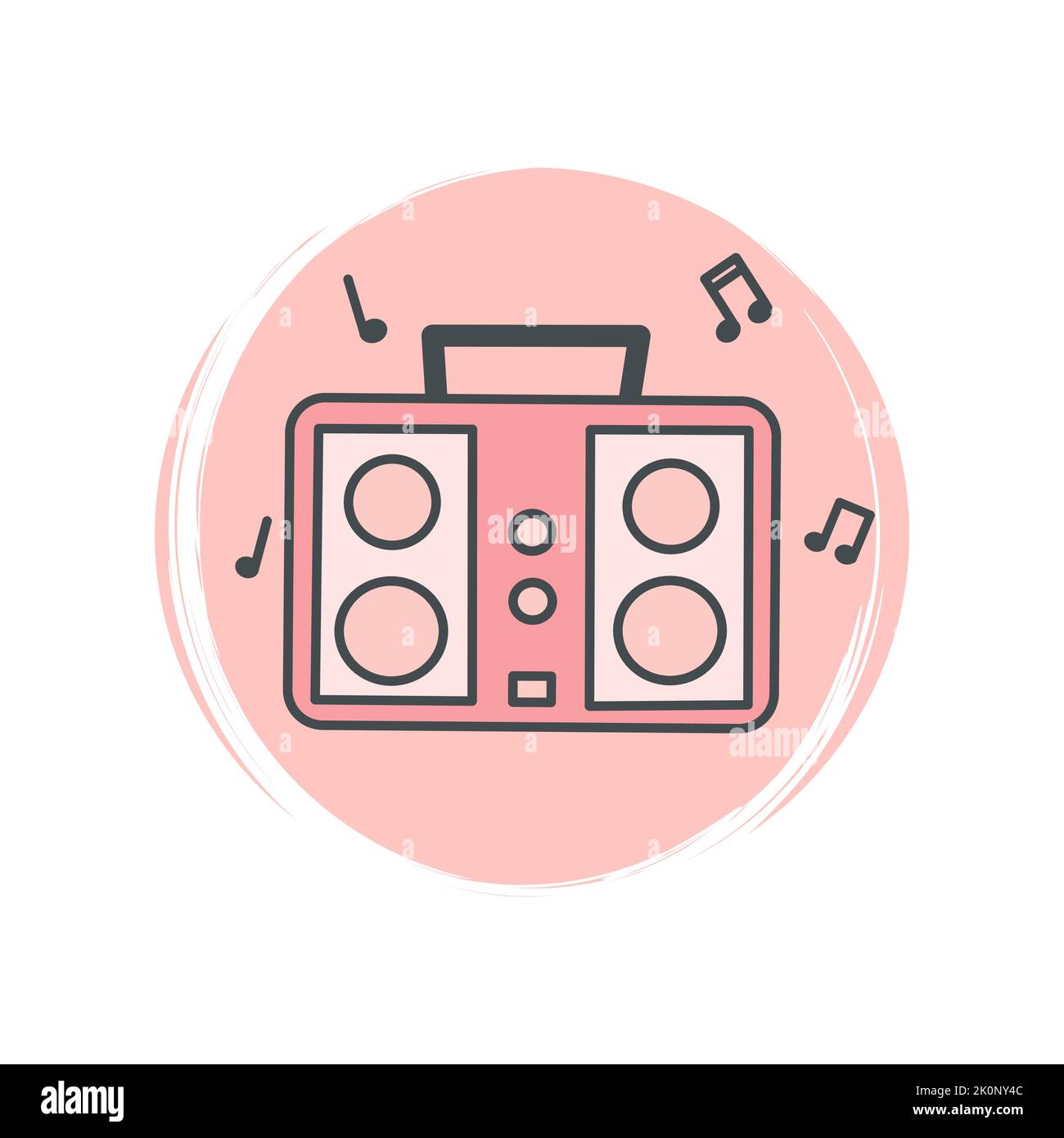 Cute logo or icon vector with retro boombox, illustration on circle ...