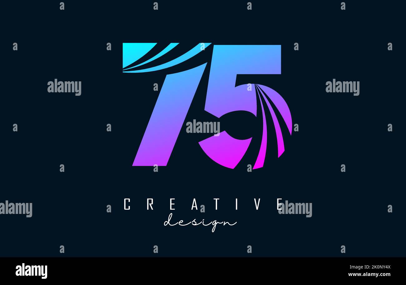 Colorful Creative number 75 7 5 logo with leading lines and road ...