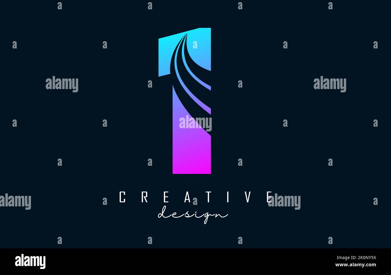 Colorful Creative number 1 logo with leading lines and road concept ...