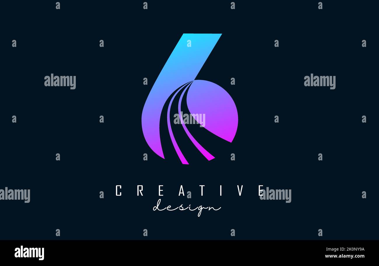 Colorful Creative number 6 logo with leading lines and road concept ...