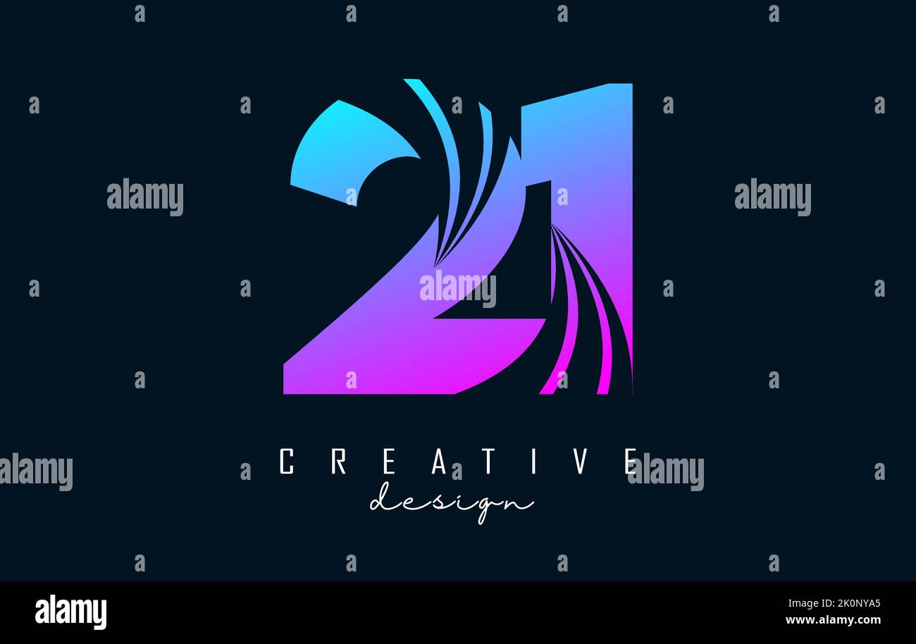 Colorful Creative number 21 2 1 logo with leading lines and road ...