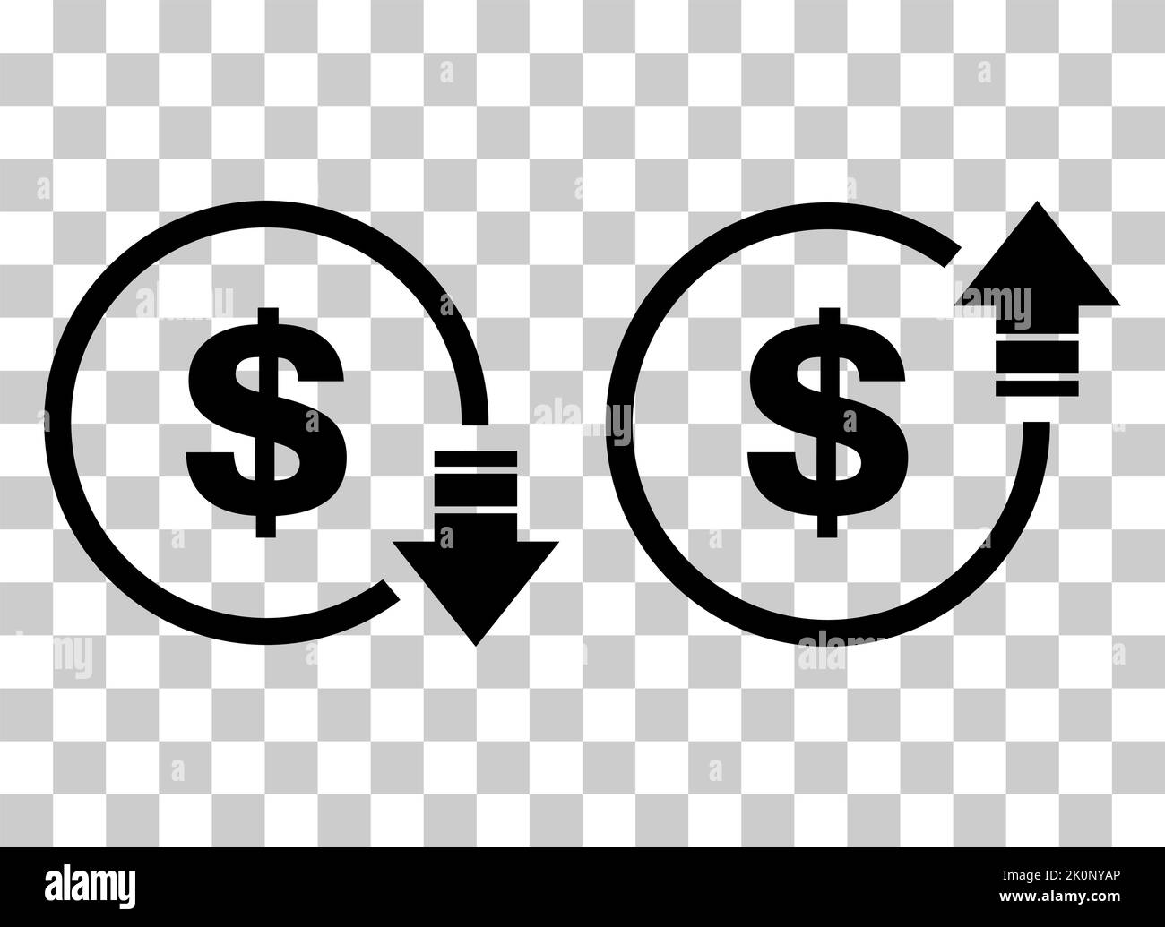 Set of cost symbol dollar increase and decrease icon. Money vector symbol isolated on background ...