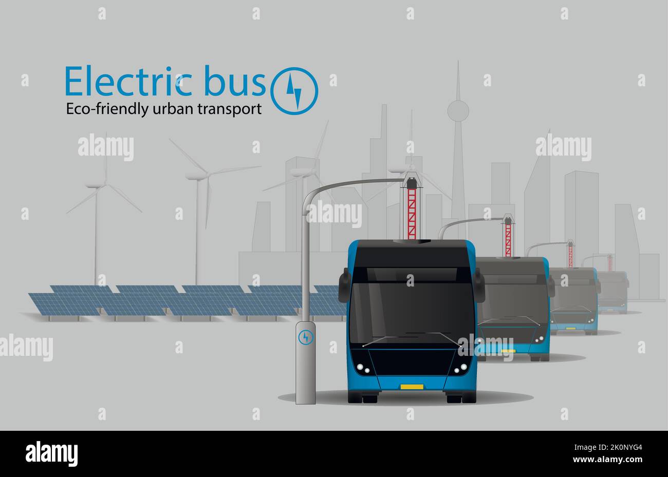 Electric bus at the charging station against the backdrop of renewable ...