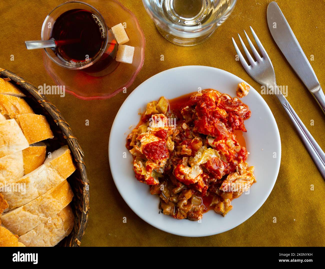Traditional Turkish vegetable relish Kyopolou from baked eggplant with ...