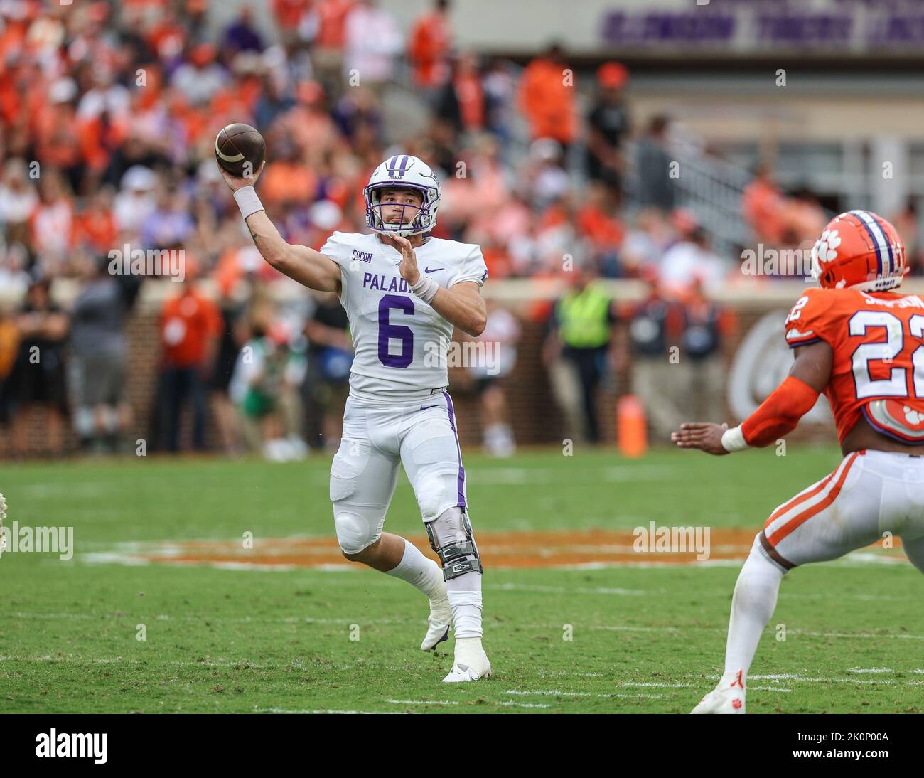 Clemson, SC, USA. 10th Sep, 2022. Furman QB Tyler Huff #6 throws the ...