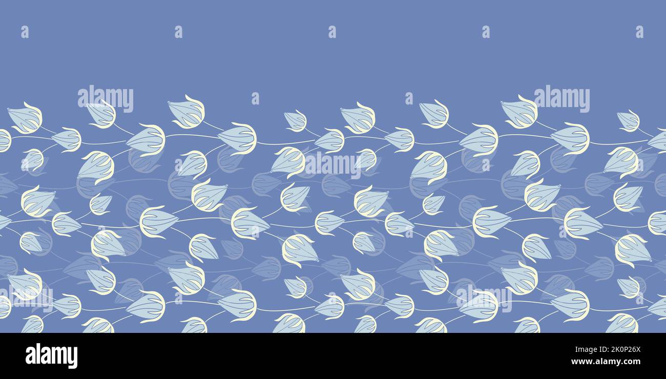 Blue rose buds horizontal rows vines vector seamless border pattern ...