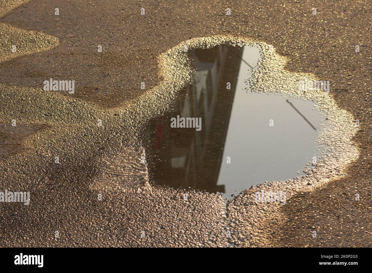 small pond at street with building reflection Stock Photo - Alamy