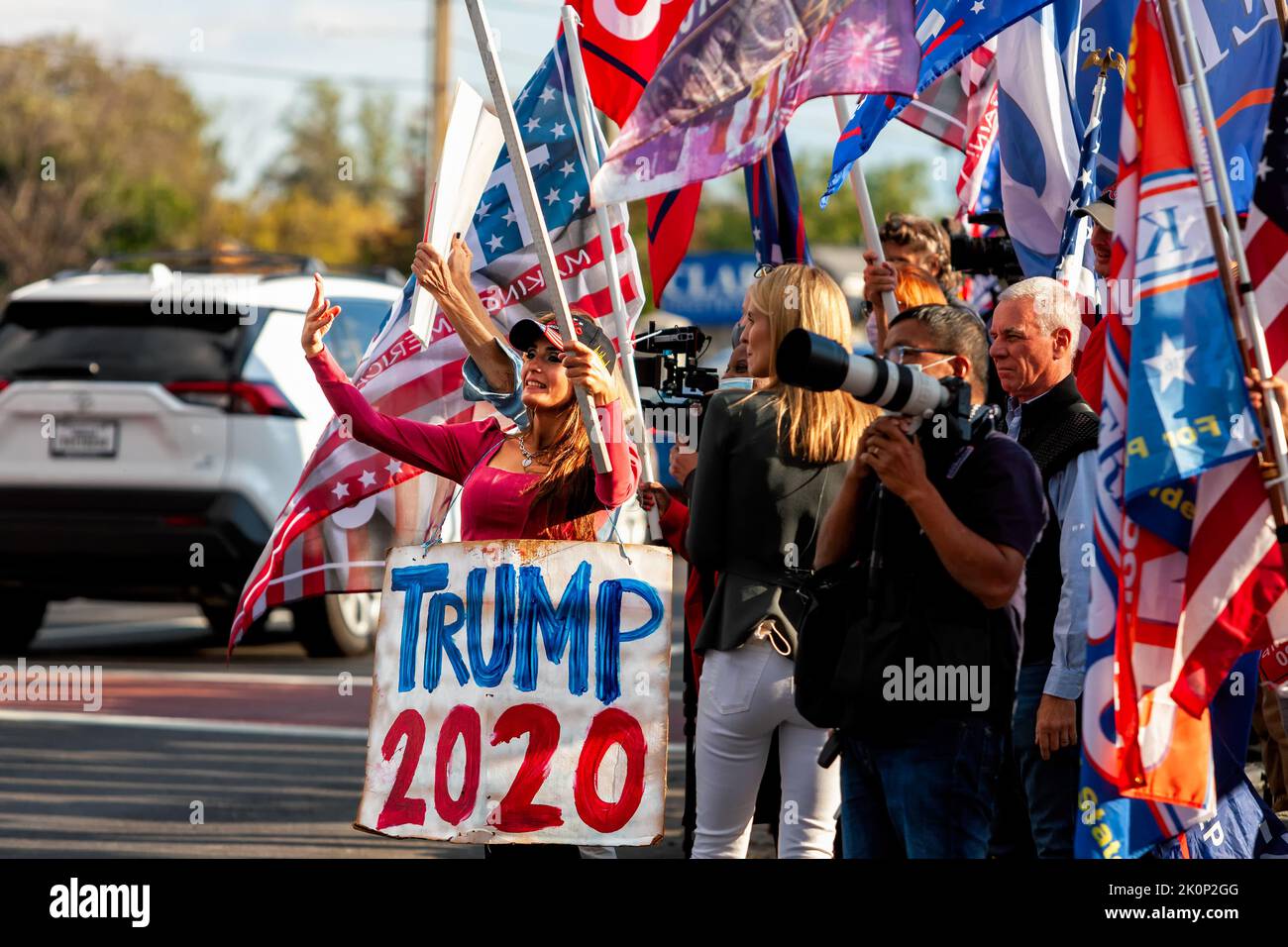 Bethesda, Maryland, USA. 6th Oct, 2020. Trump supporters gather outside ...