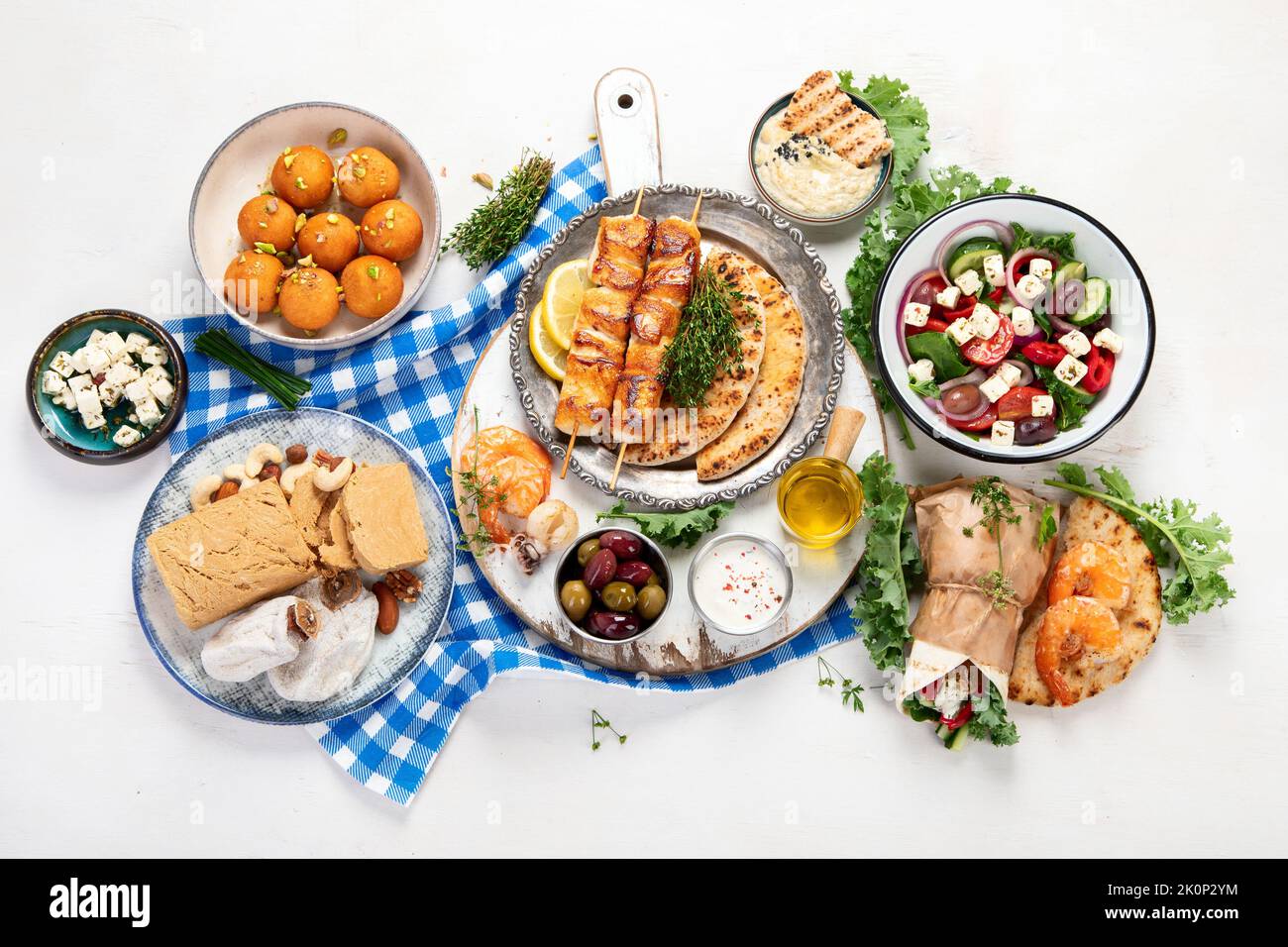 Greek cuisine dishes on neutral background. Traditional food concept ...