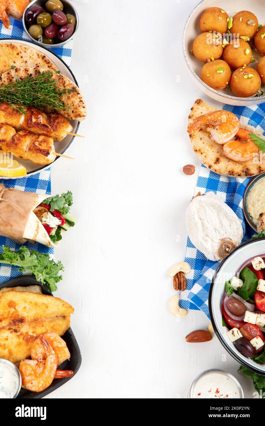 Greek cuisine dishes on neutral background. Traditional food concept ...