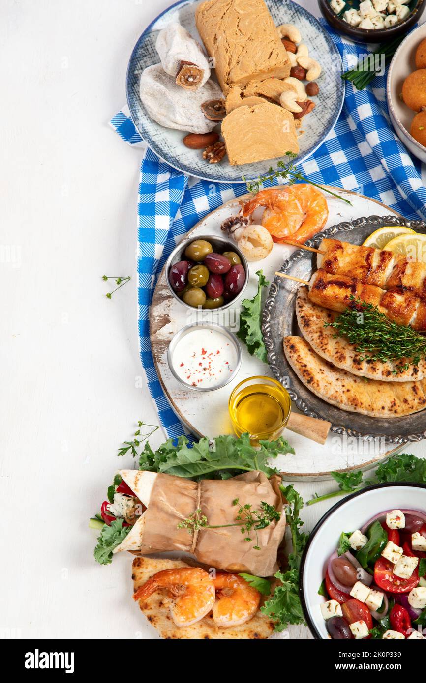 Greek cuisine dishes on neutral background. Traditional food concept ...