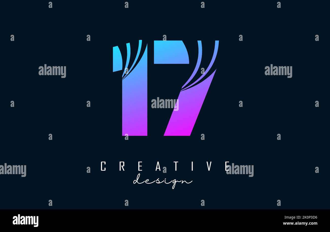 Colorful Creative number 17 1 7 logo with leading lines and road ...