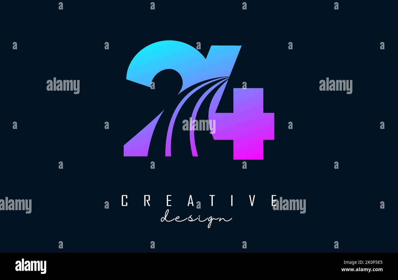 Colorful Creative number 24 2 4 logo with leading lines and road ...