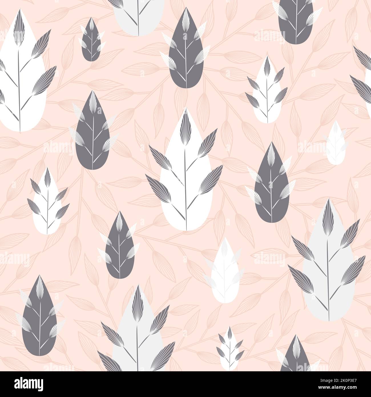 Vector grey pink white leaves twigs creative modern gender neutral ...