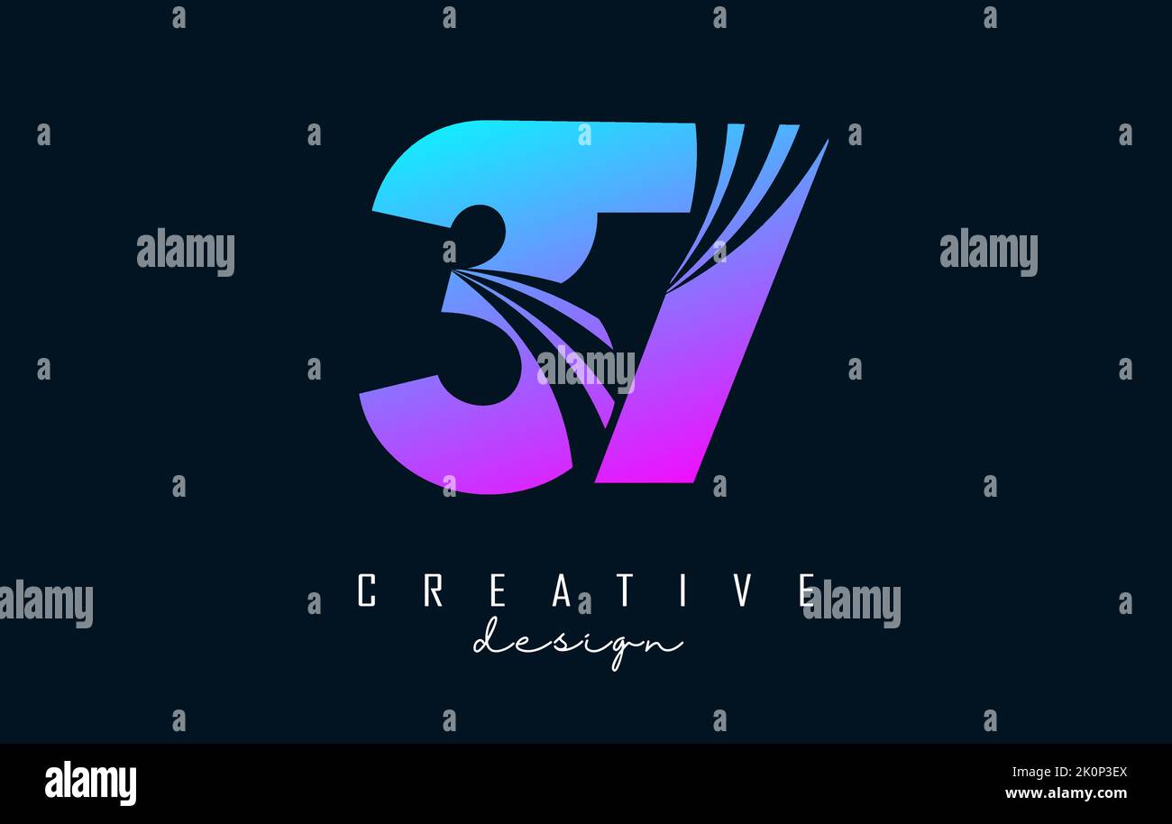 Colorful Creative number 37 3 7 logo with leading lines and road ...