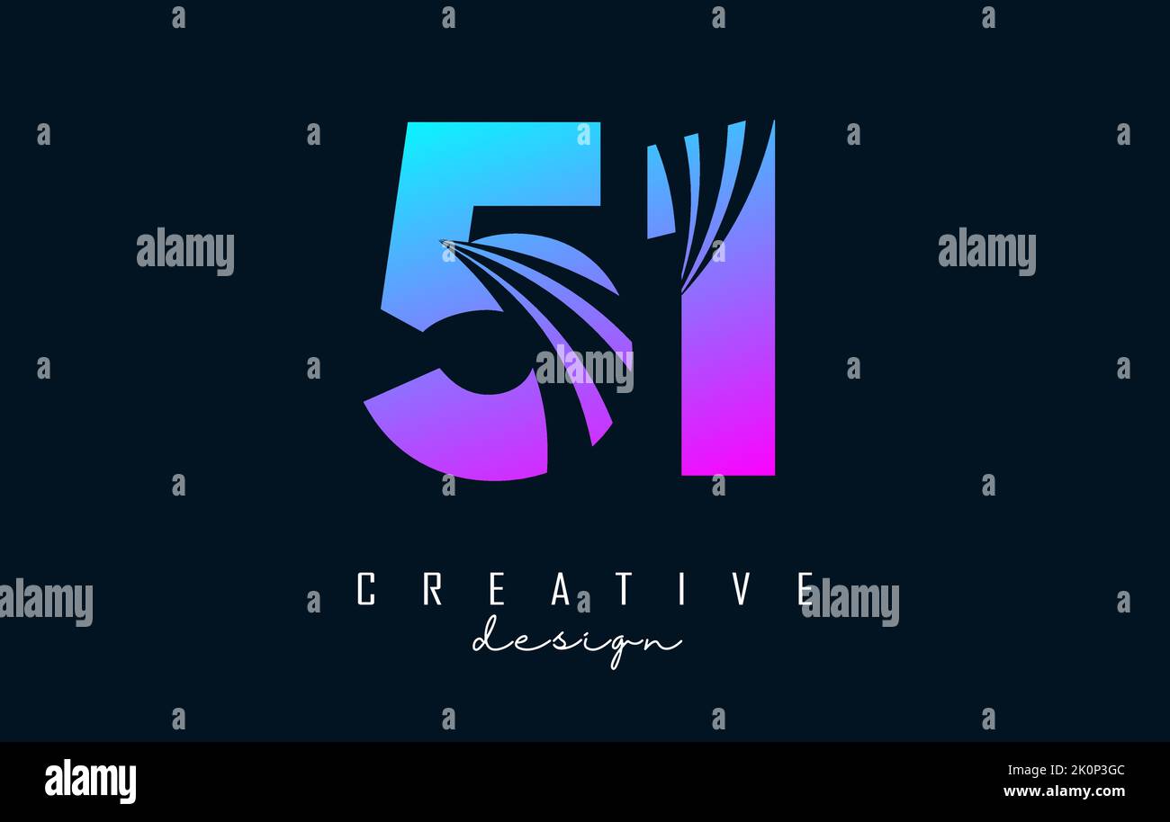 Colorful Creative number 51 5 1 logo with leading lines and road ...