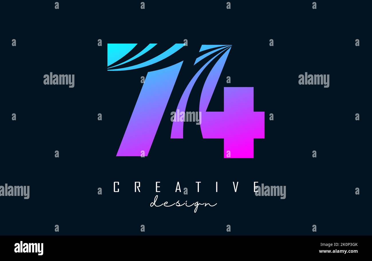 Colorful Creative number 74 7 4 logo with leading lines and road ...