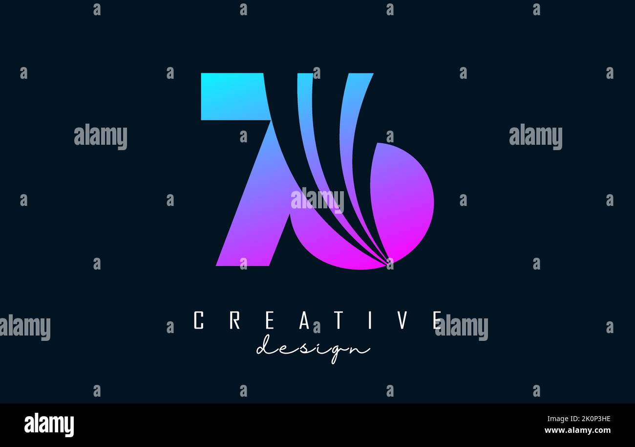 Colorful Creative number 76 7 6 logo with leading lines and road ...
