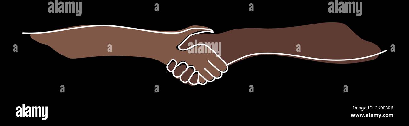 Handshake, agreement, introduction banner hand drawn with single line ...