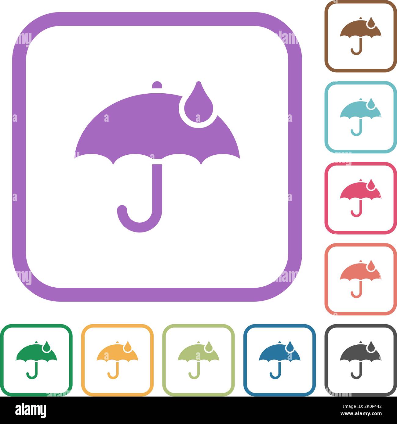 Umbrella with single raindrop solid simple icons in color rounded ...