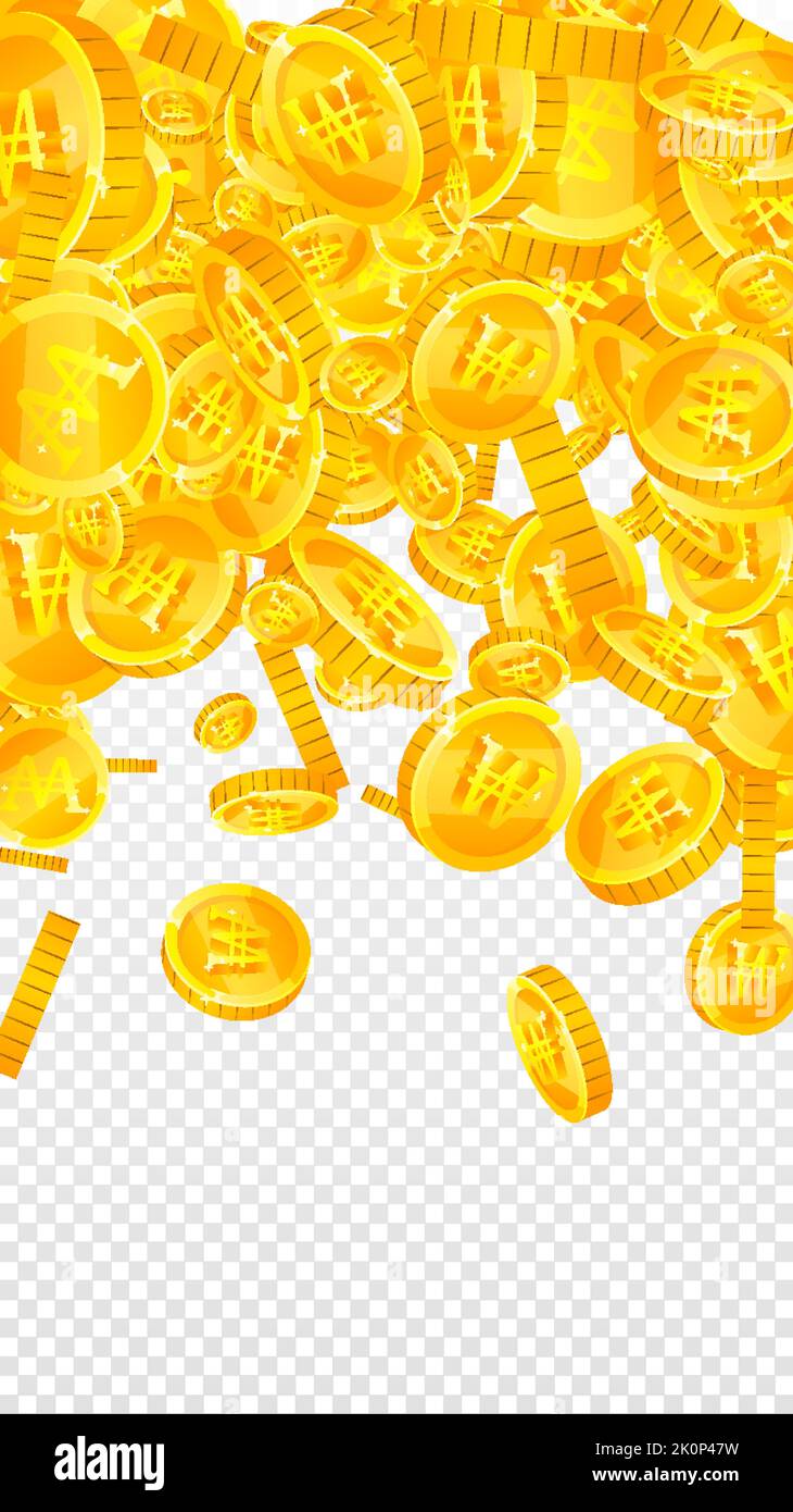 Korean won coins falling. Scattered gold WON coins. Korea money. Great ...
