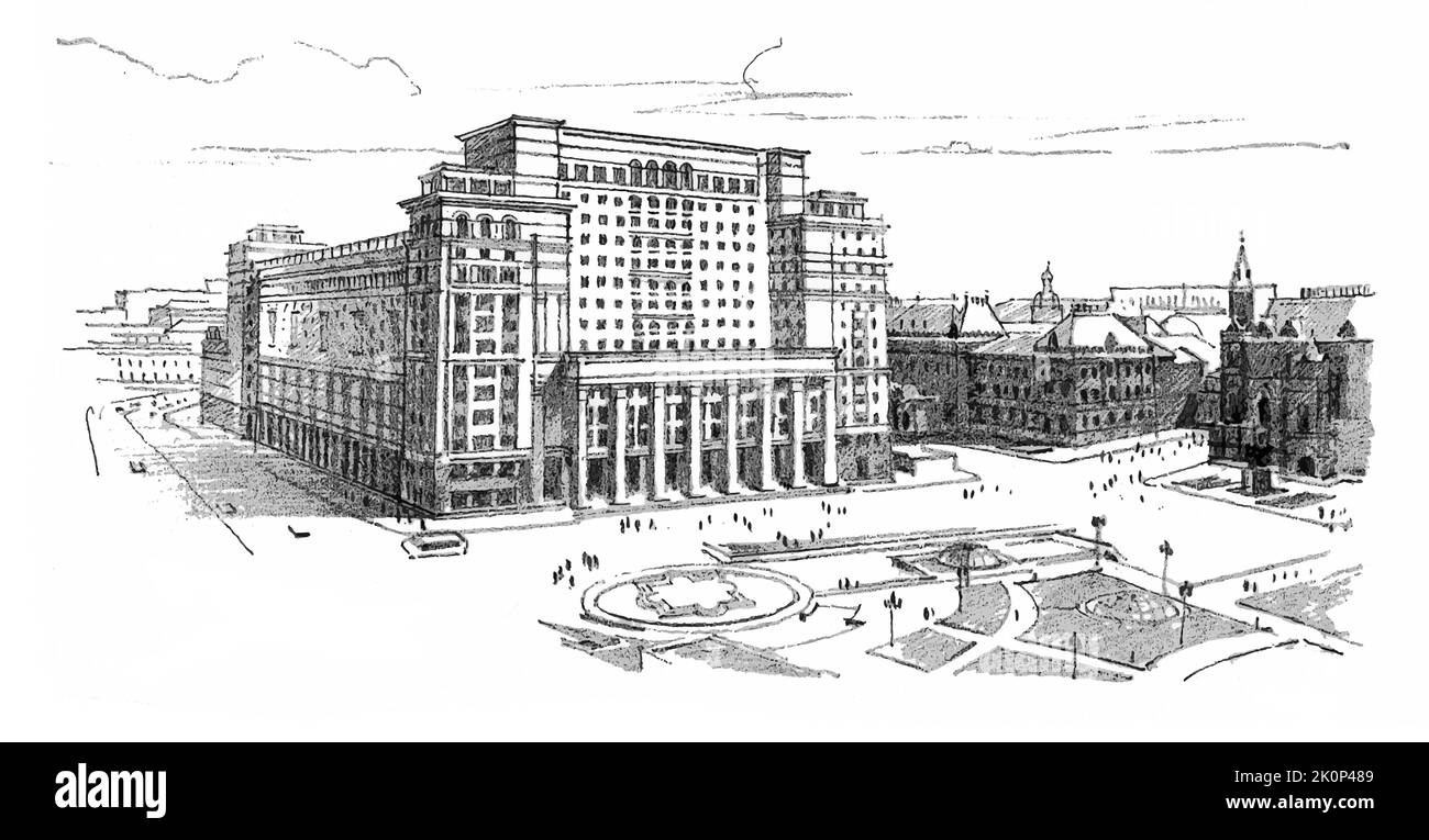 Russia, Moscow. Architectural sketch of a multistory buildings ...