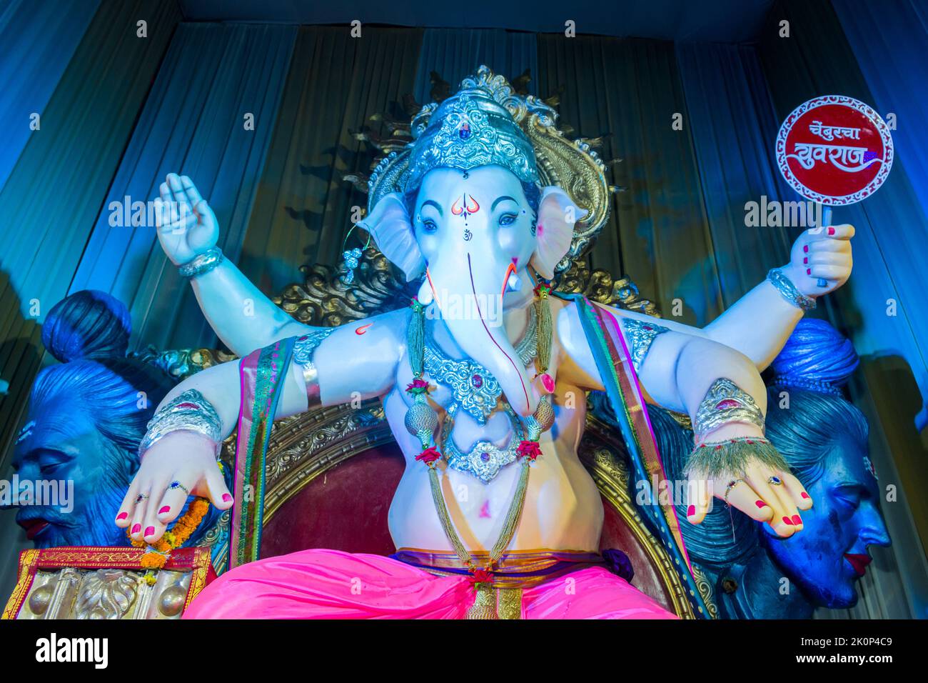 A statue of Lord Ganesha at a mandal in Mumbai for the auspicious ...
