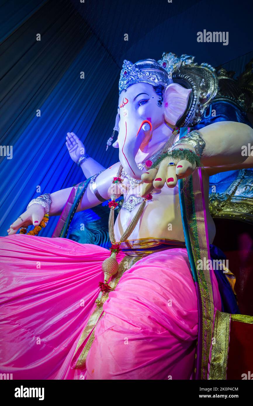 A statue of Lord Ganesha at a mandal in Mumbai for the auspicious ...