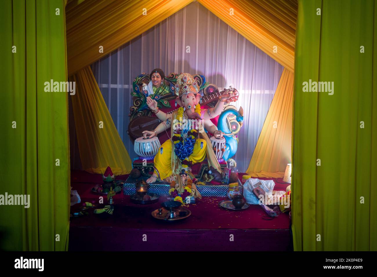 A statue of Lord Ganesha at a mandal in Mumbai for the auspicious ...