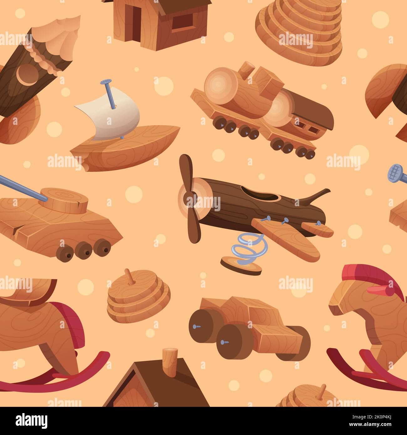 Wooden toys pattern. Handmade attractions for happy kids playground ...